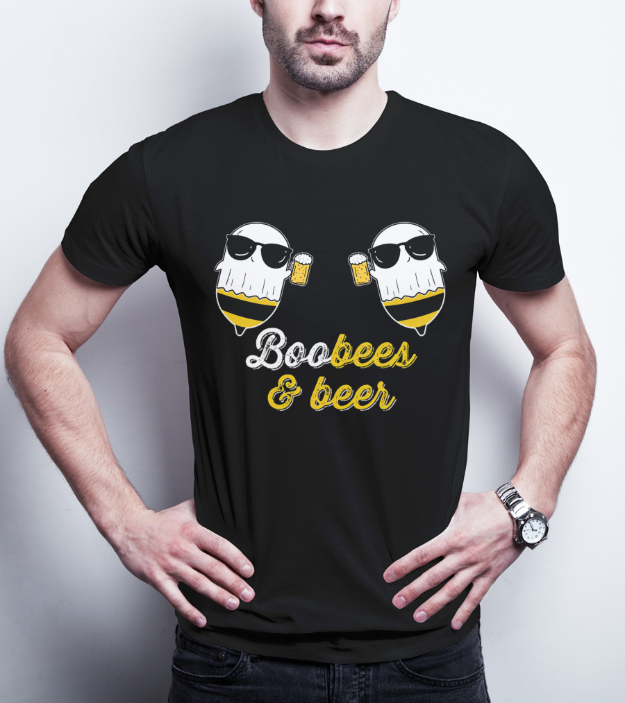 Boo Bees And Beer Halloween Costume Cute Ghost Drinking Bee T-Shirt
