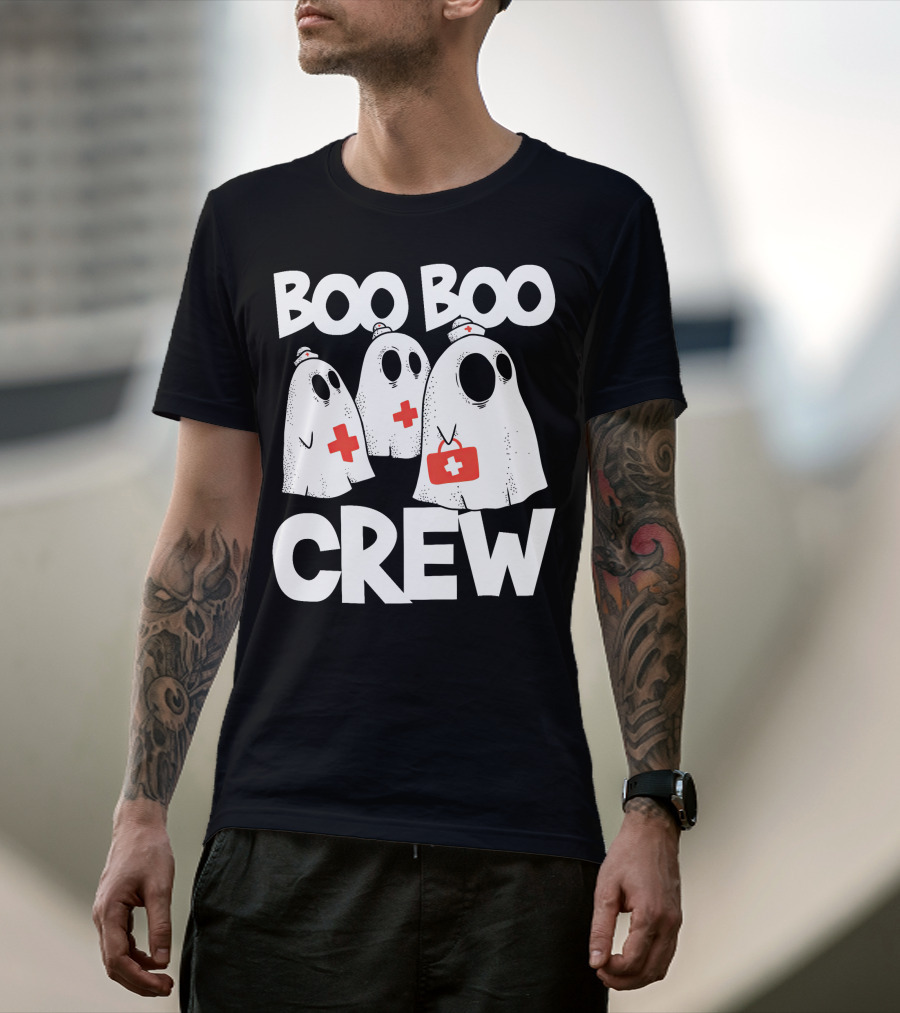 Boo Boo Crew Ghost Nurse Halloween With Medical Cross T-Shirt
