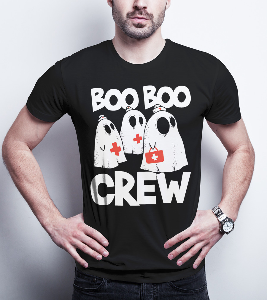 Boo Boo Crew Ghost Nurse Halloween With Medical Cross T-Shirt