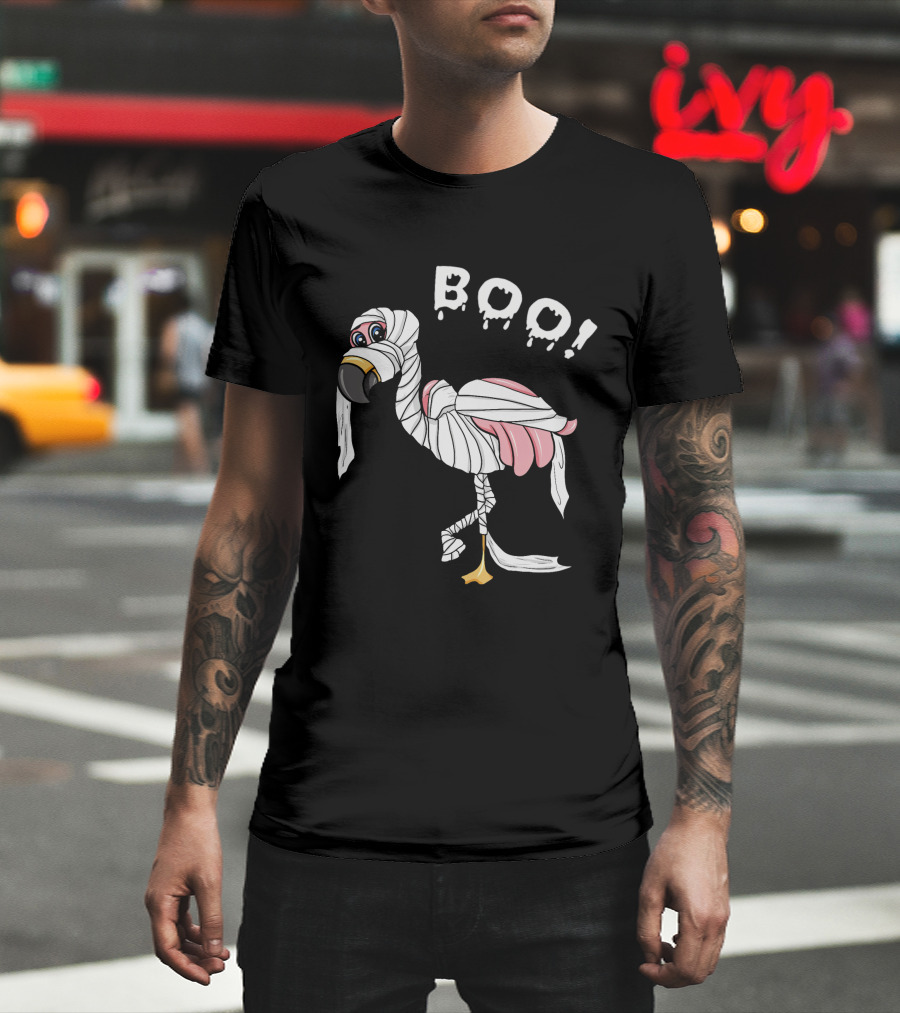 Boo Flamingo Mummy Halloween Wrap T-Shirt