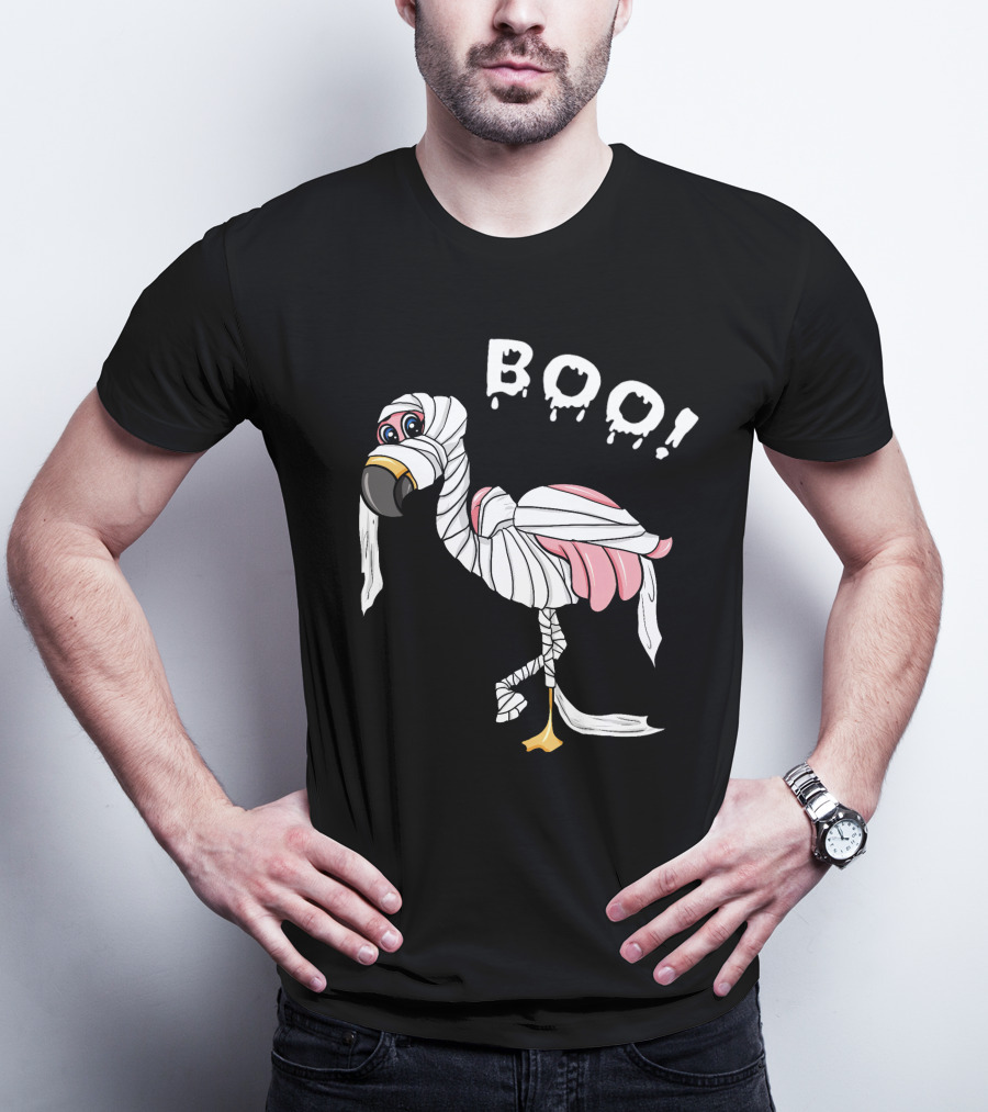 Boo Flamingo Mummy Halloween Wrap T-Shirt