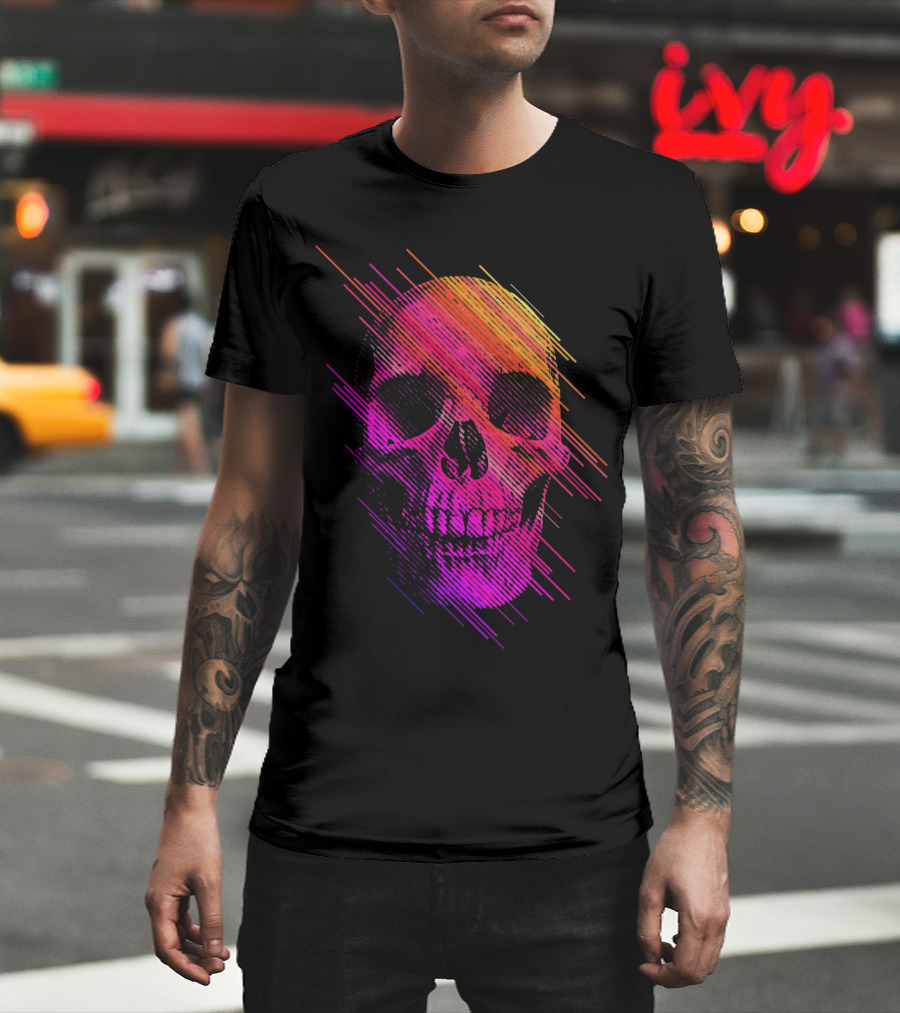 Colorful Skull Vibrant Neon Streaks T-Shirt