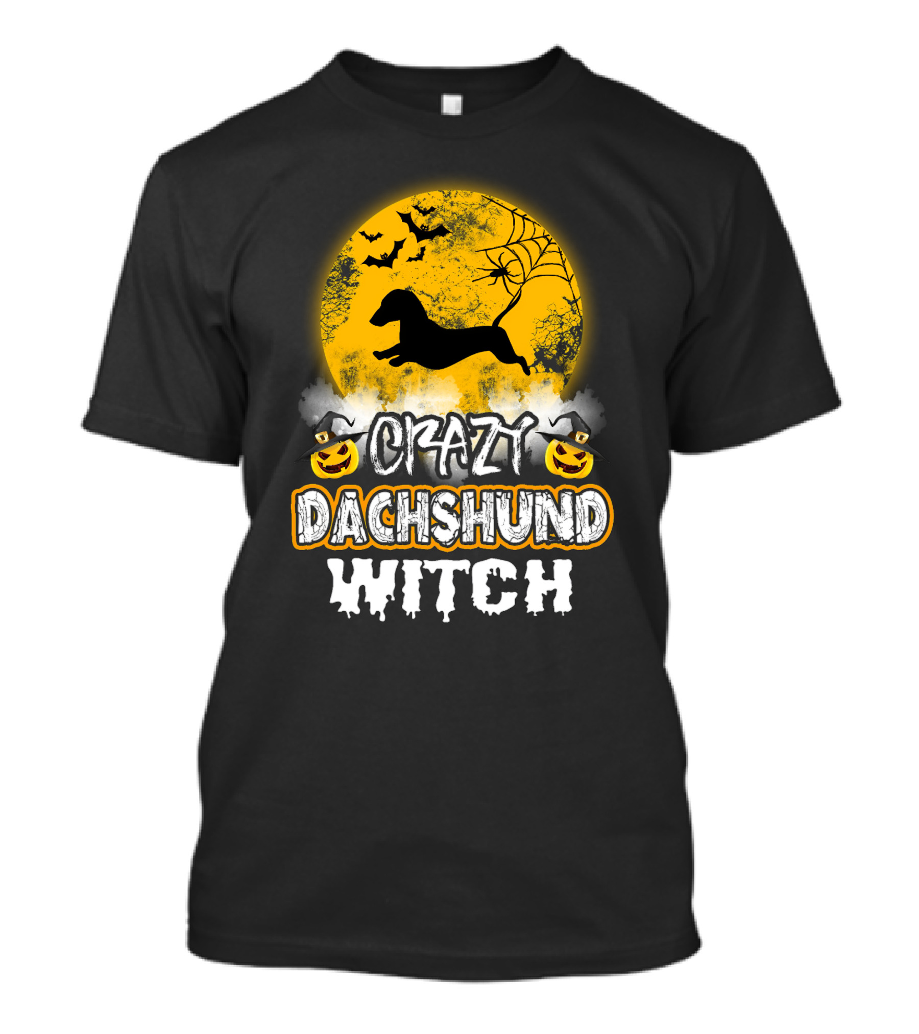 Crazy Dachshund Witch Moon Bats Pumpkin T-Shirt