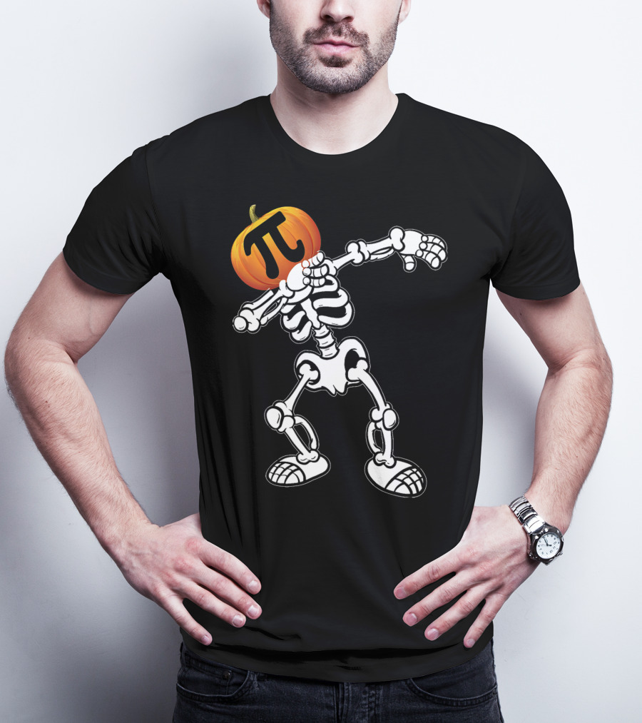 Funny Halloween Skeleton Dabbing Pumpkin Pi Math T-Shirt