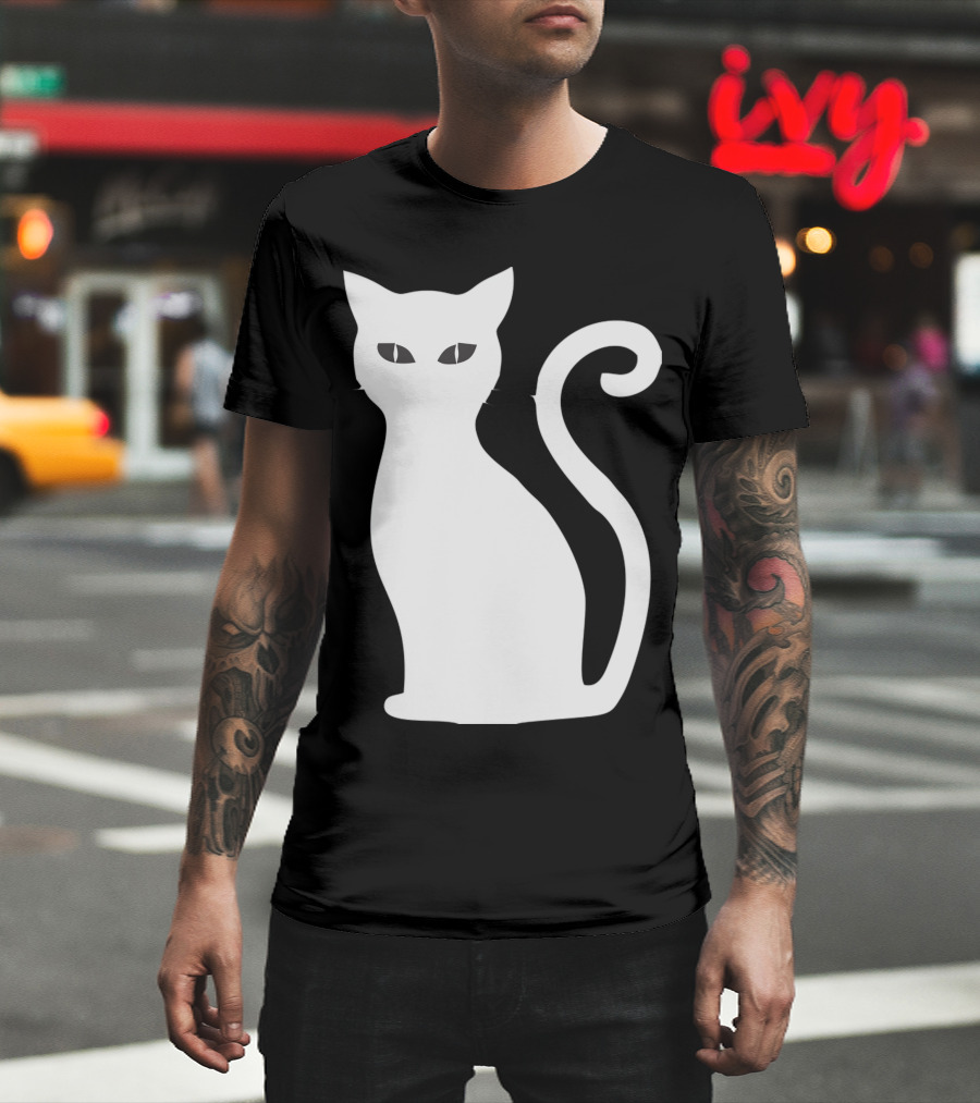 Halloween Cat Cute Cat Silhouette White T-Shirt