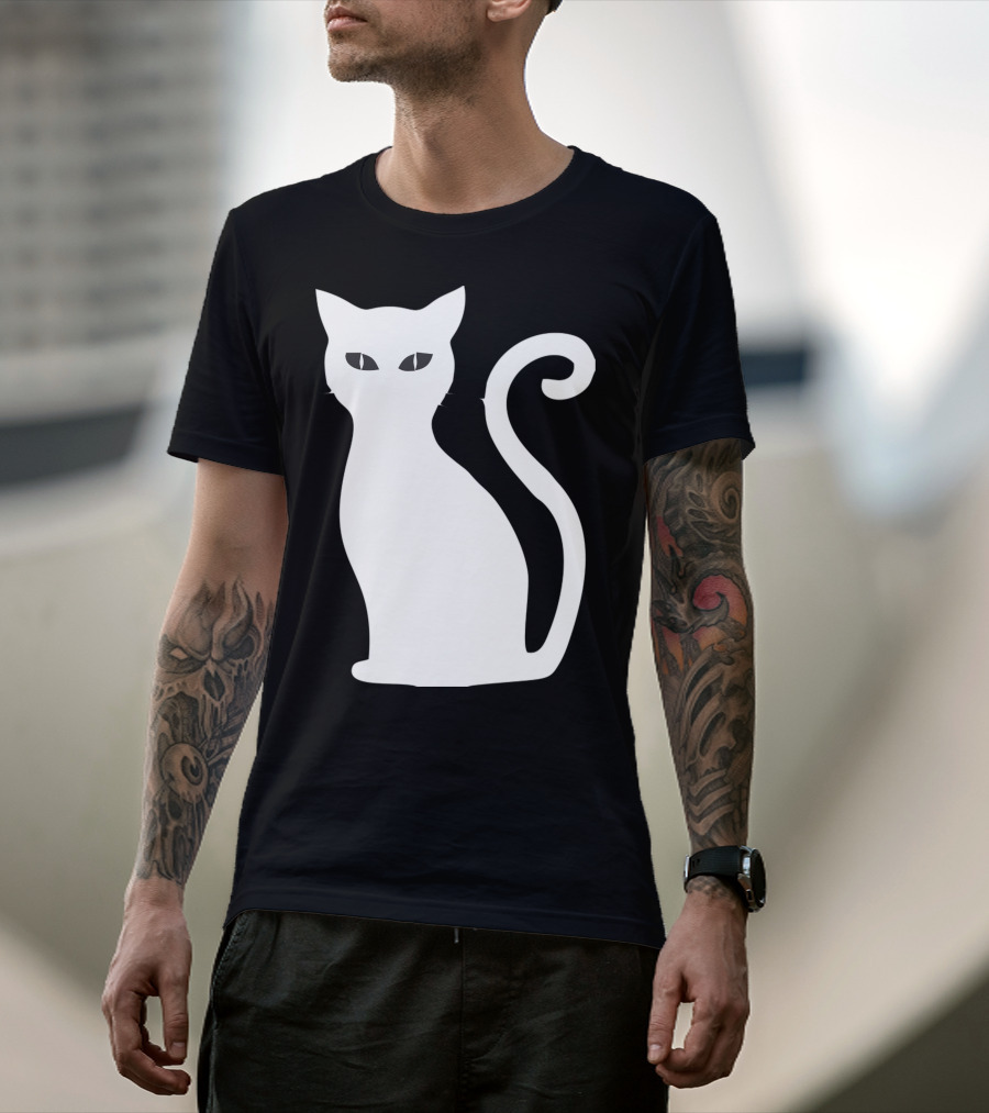 Halloween Cat Cute Cat Silhouette White T-Shirt