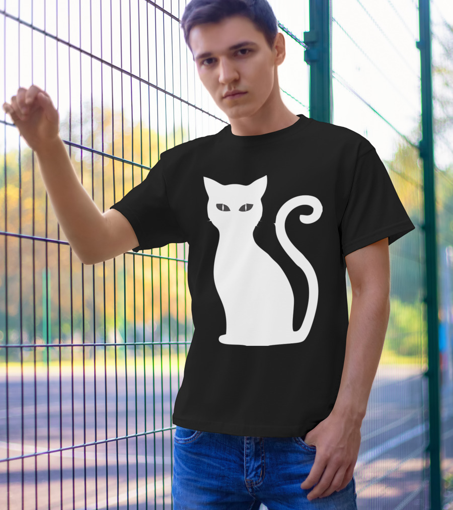Halloween Cat Cute Cat Silhouette White T-Shirt