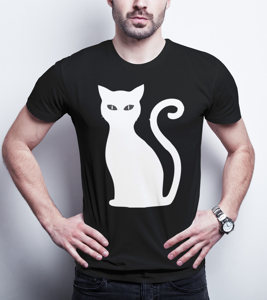 Halloween Cat Cute Cat Silhouette White T-Shirt