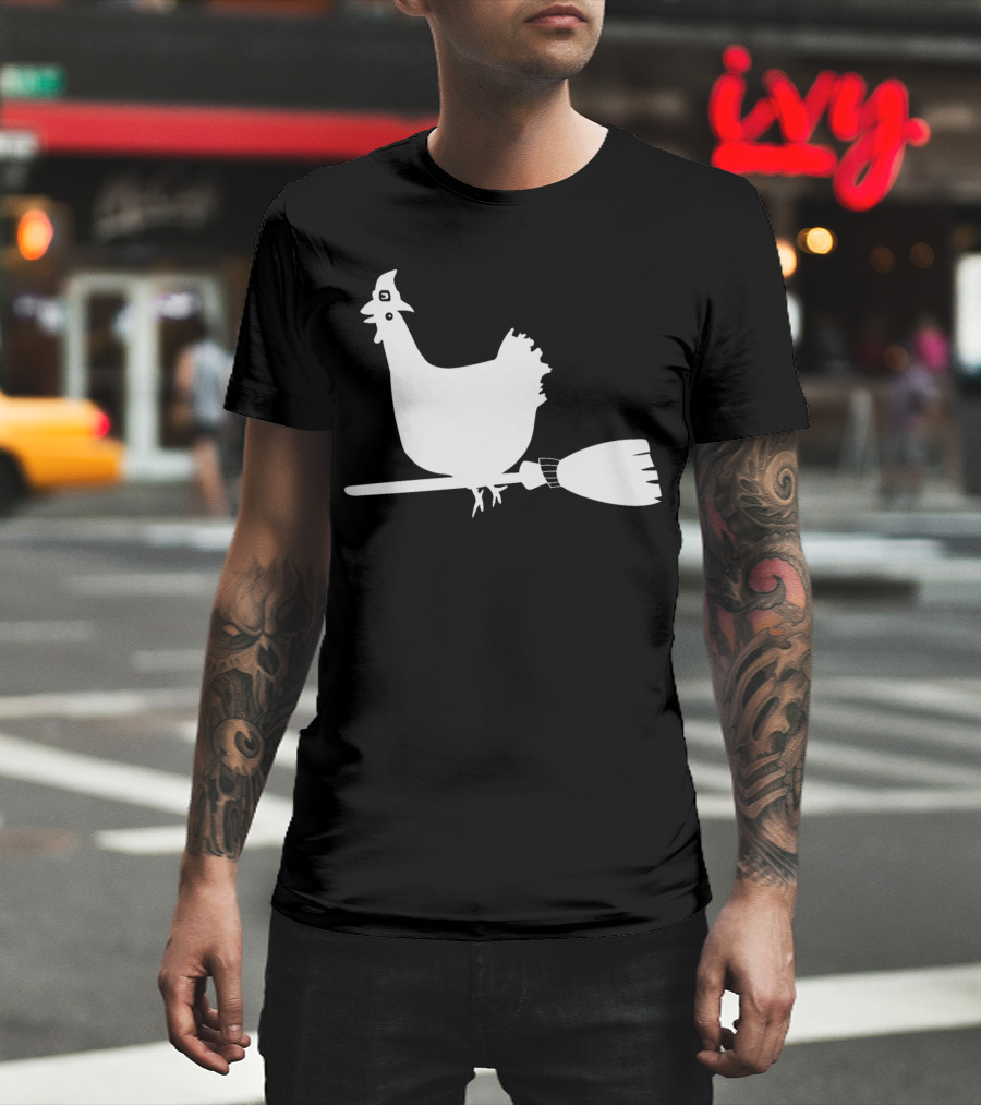 Halloween Chicken On Witch Broom T-Shirt