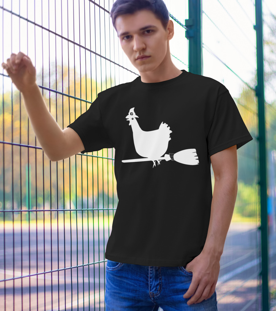 Halloween Chicken On Witch Broom T-Shirt
