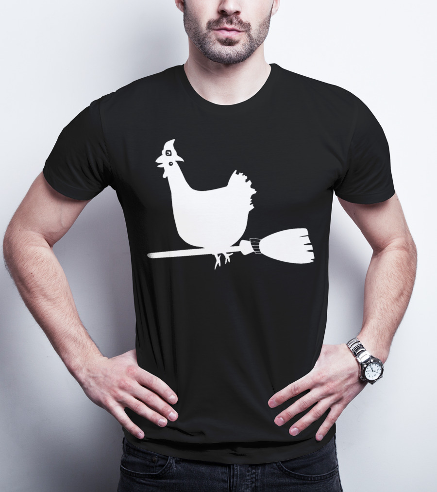 Halloween Chicken On Witch Broom T-Shirt
