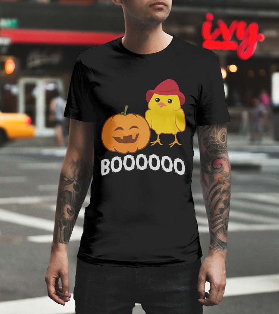 BOOOOO Halloween Funny Pumpkin And Chicken T-Shirt
