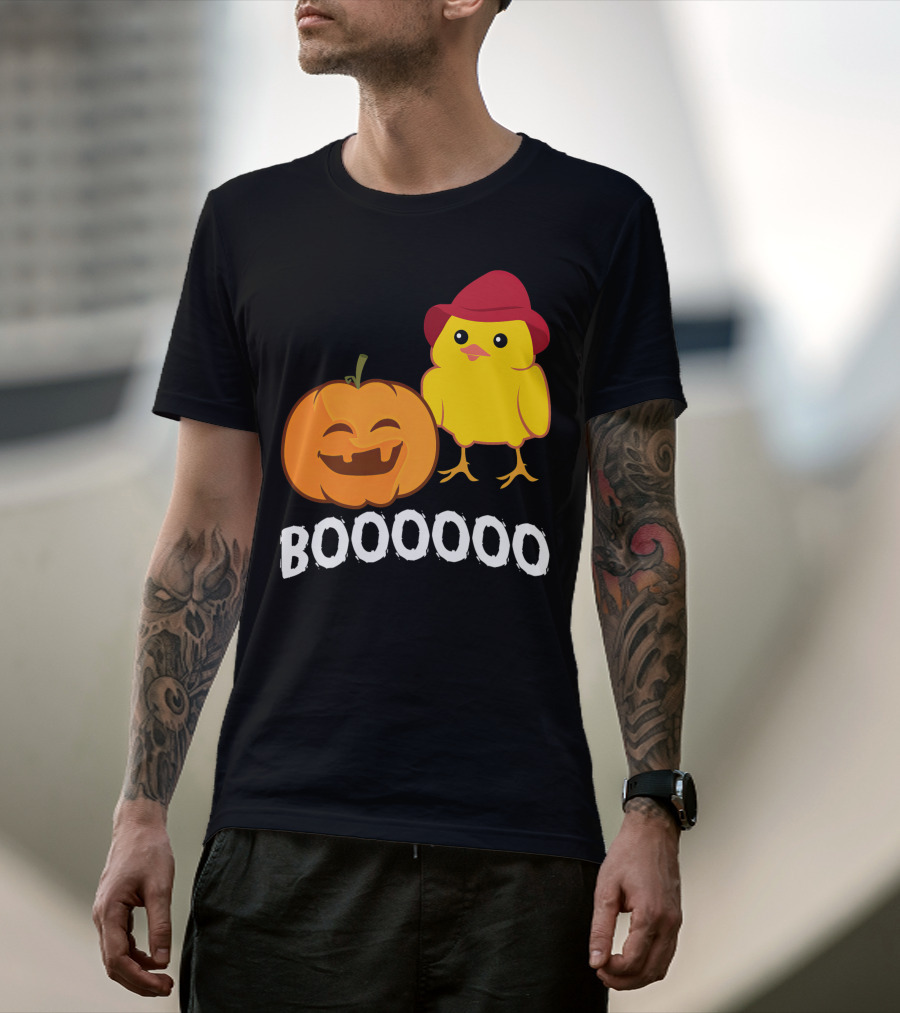 BOOOOO Halloween Funny Pumpkin And Chicken T-Shirt