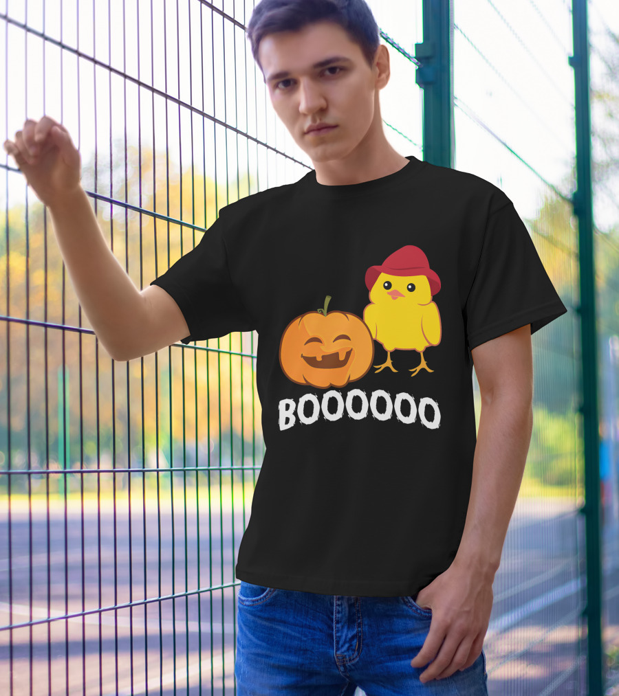 BOOOOO Halloween Funny Pumpkin And Chicken T-Shirt