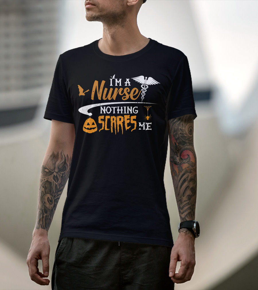 Halloween Nurse I'm A Nurse Nothing Scares Me Pumpkin Spider Caduceus T-Shirt