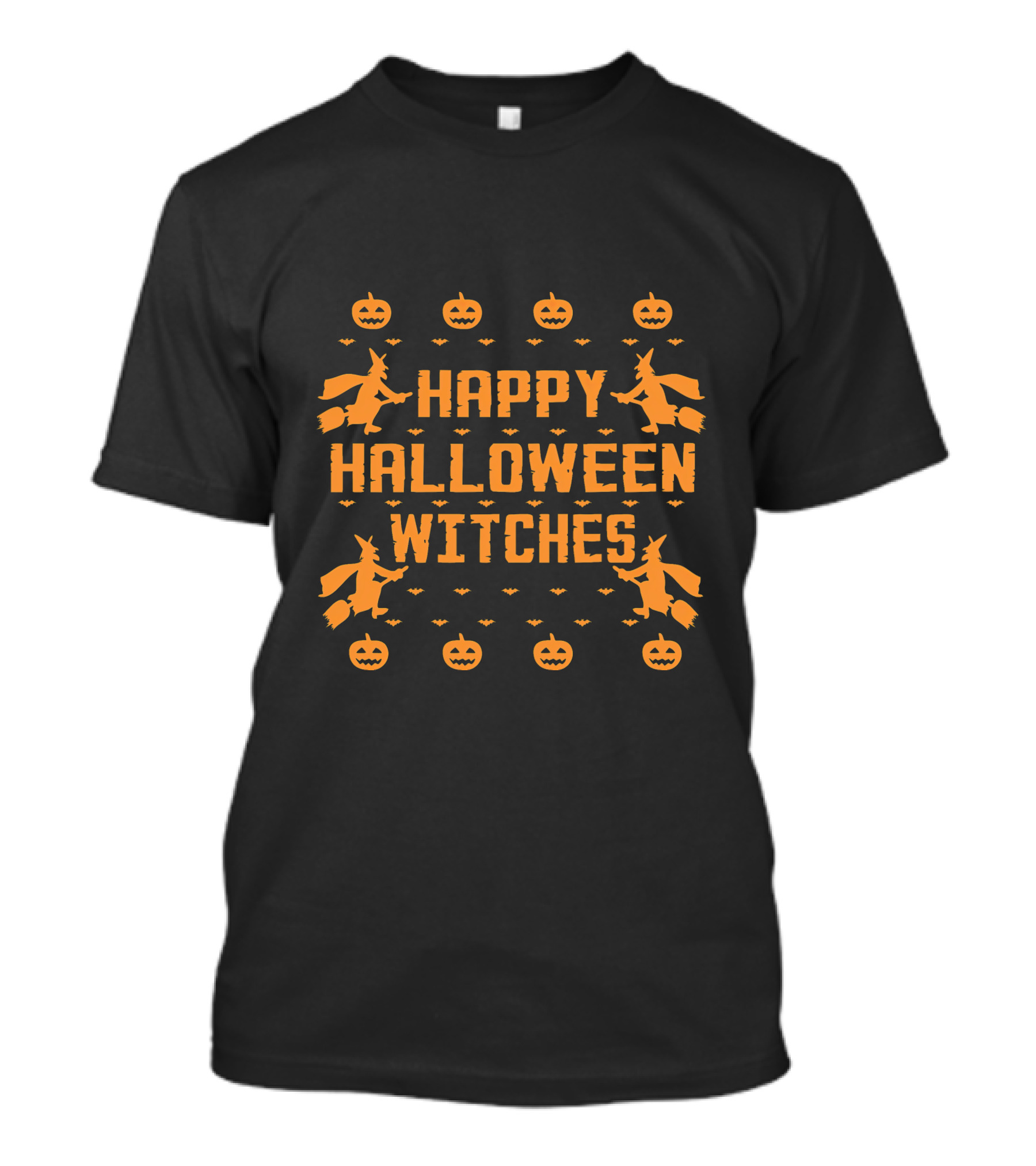 Happy Halloween Witches Flying Broomsticks Pumpkins Bats T-Shirt