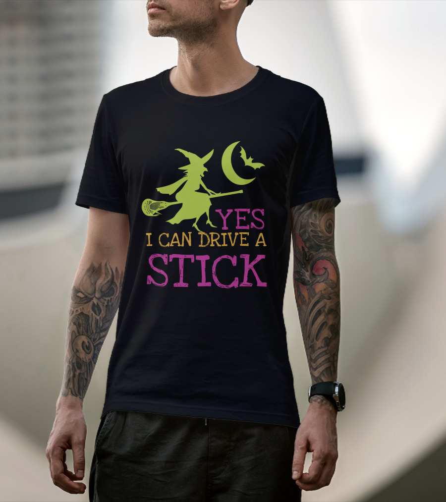 Yes I Can Drive A Lacrosse Stick Witch Halloween Moon Bat T-Shirt