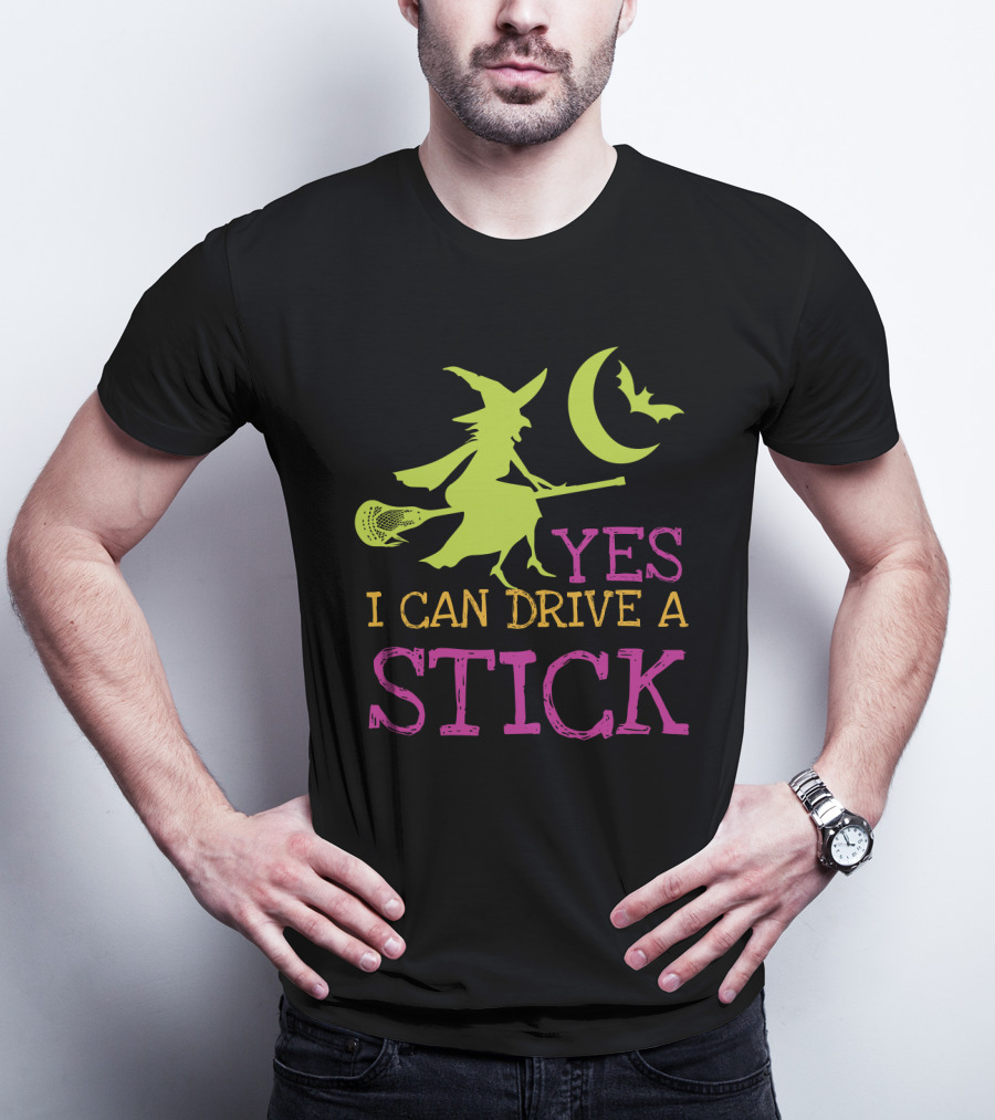 Yes I Can Drive A Lacrosse Stick Witch Halloween Moon Bat T-Shirt