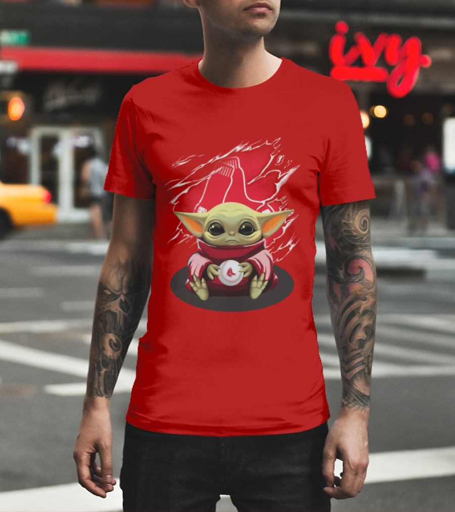 Yoda Holding Baseball In Front Of Boston Red Sox Socks T-Shirt
