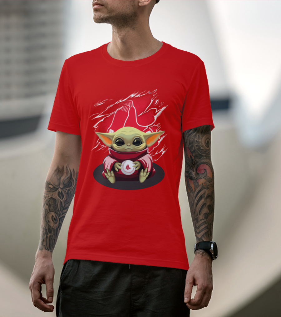 Yoda Holding Baseball In Front Of Boston Red Sox Socks T-Shirt