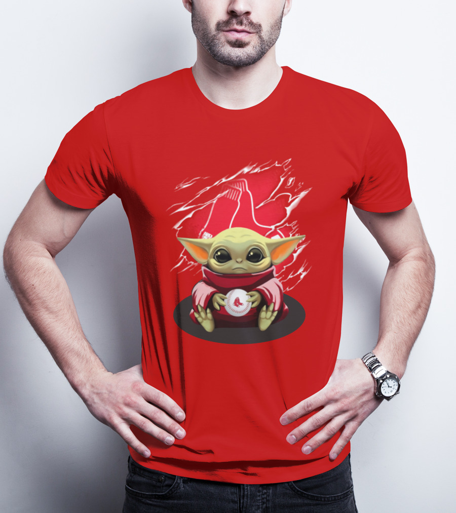 Yoda Holding Baseball In Front Of Boston Red Sox Socks T-Shirt