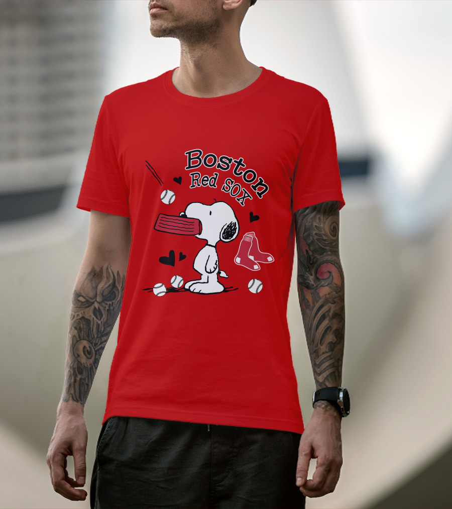 Boston Red Sox Snoopy Baseball Hearts T-Shirt