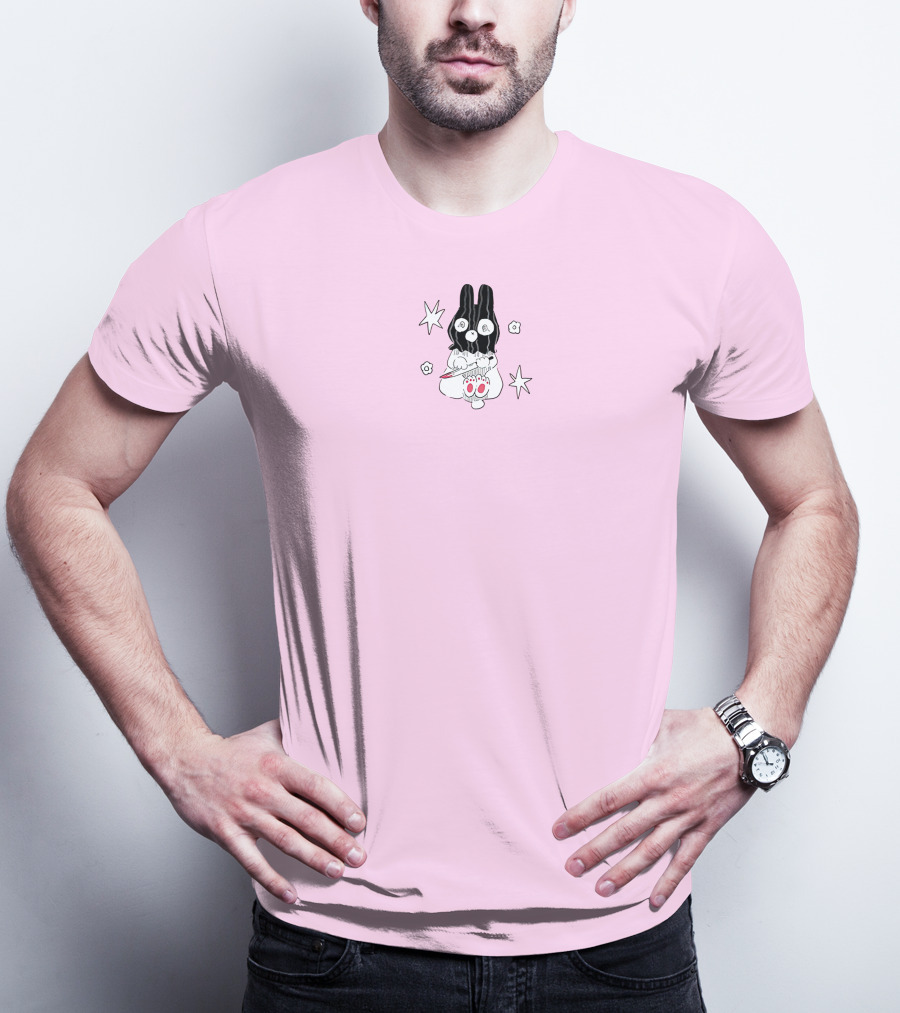 Chloe Moriondo Bunny Holding Strawberry With Stars And Flowers On Pink Background T-Shirt