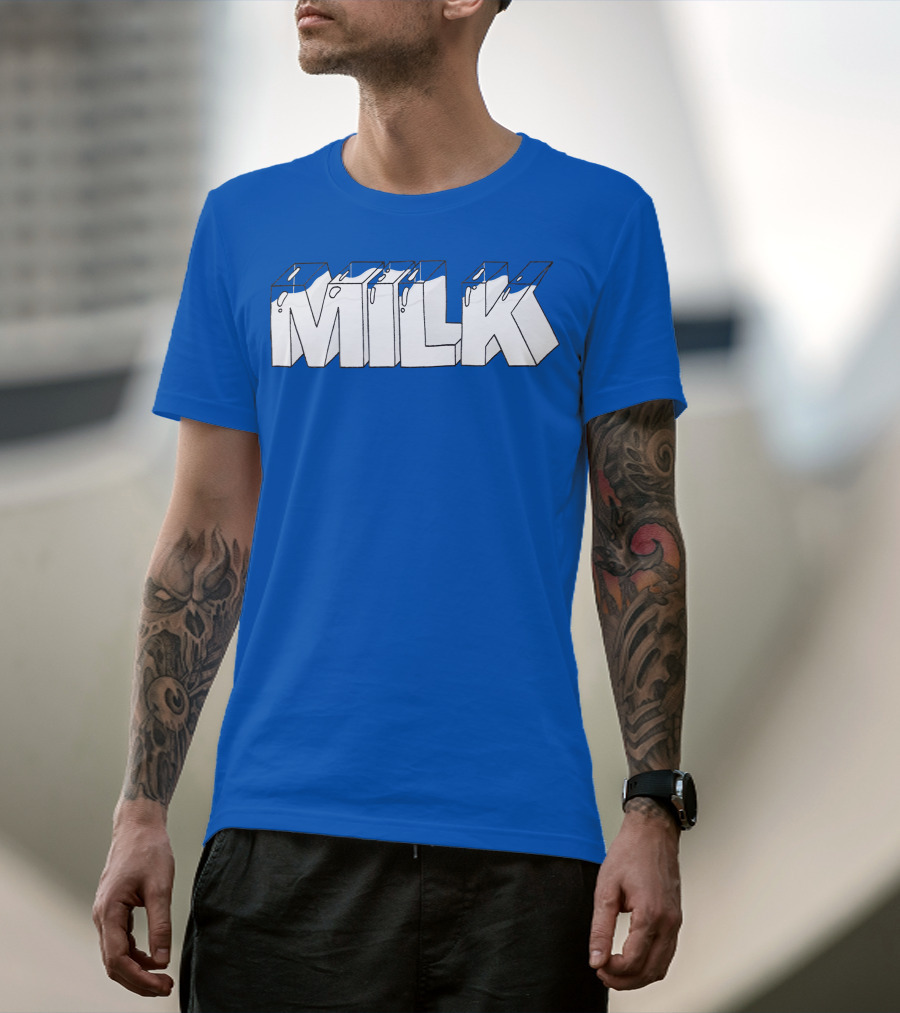 Ted Nivison Milk Merch Bold Blue Text T-Shirt