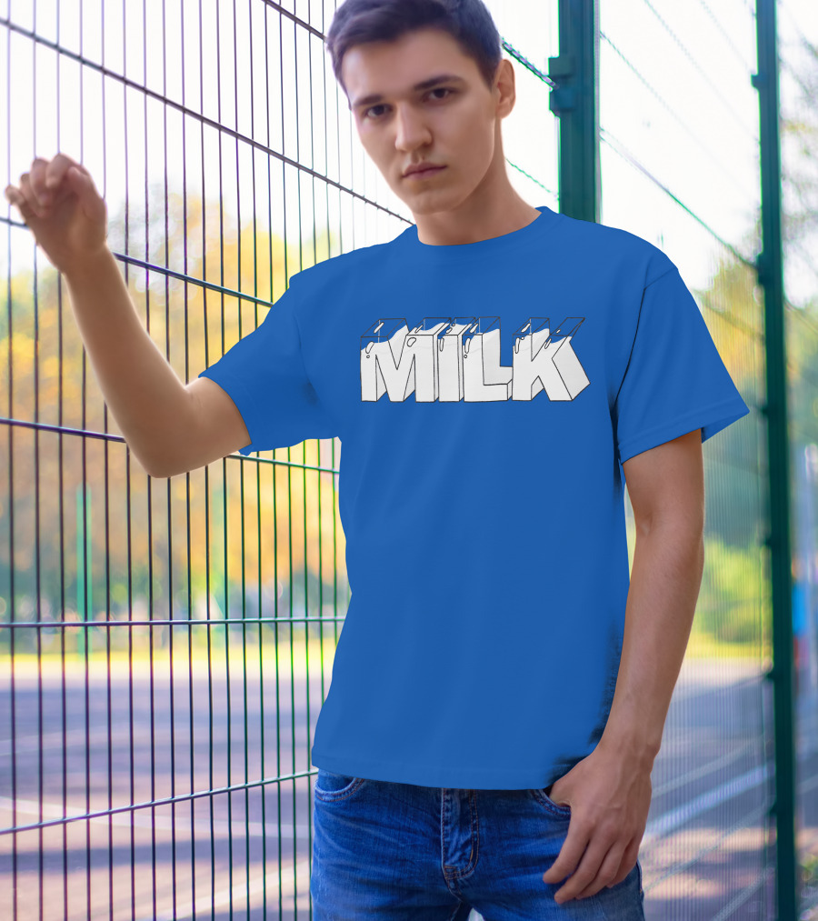 Ted Nivison Milk Merch Bold Blue Text T-Shirt