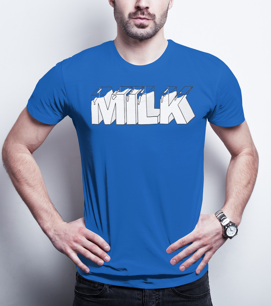 Ted Nivison Milk Merch Bold Blue Text T-Shirt