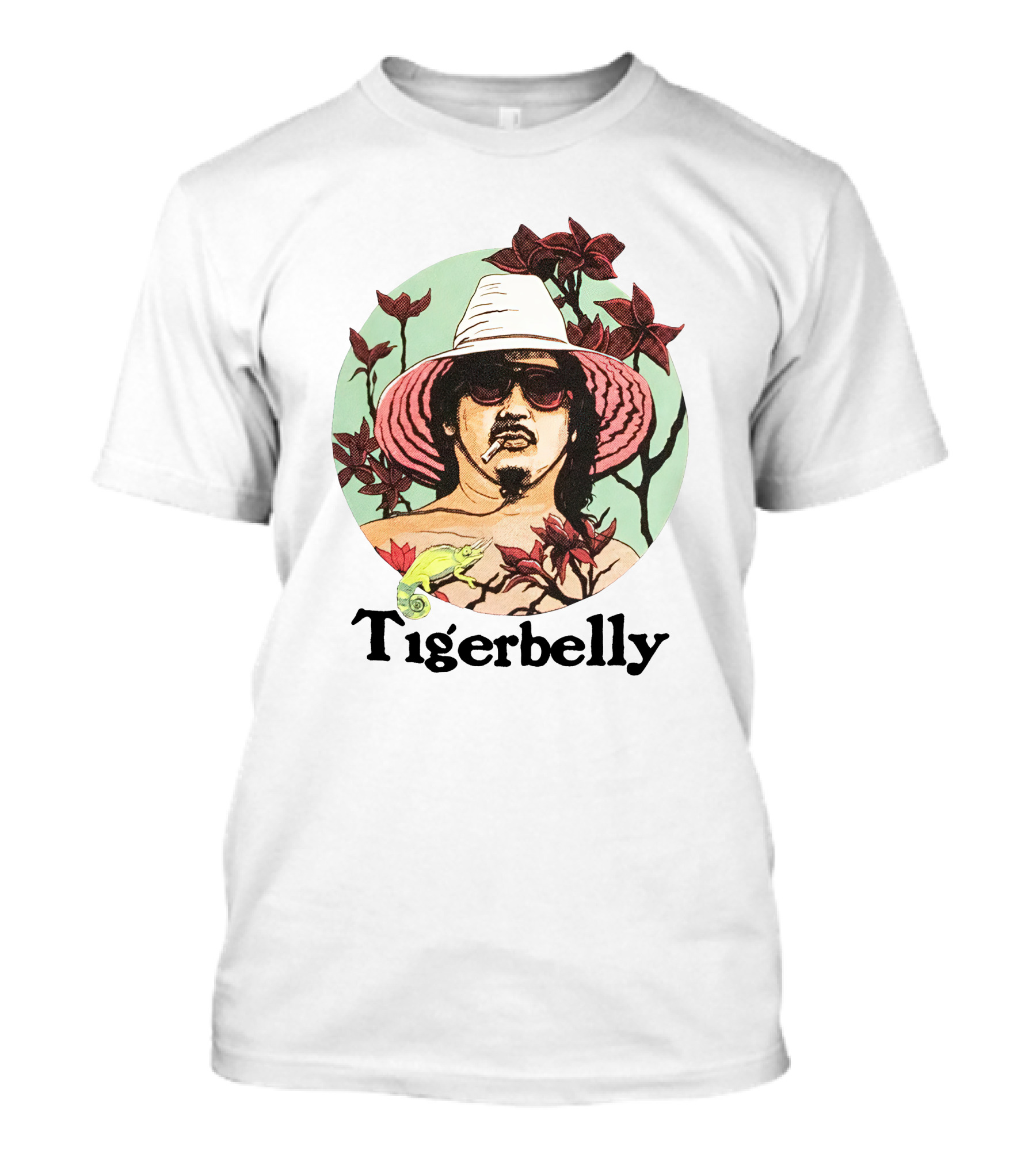 Tigerbelly Tropical Hat Person Surrounded By Flowers And Lizard T-Shirt