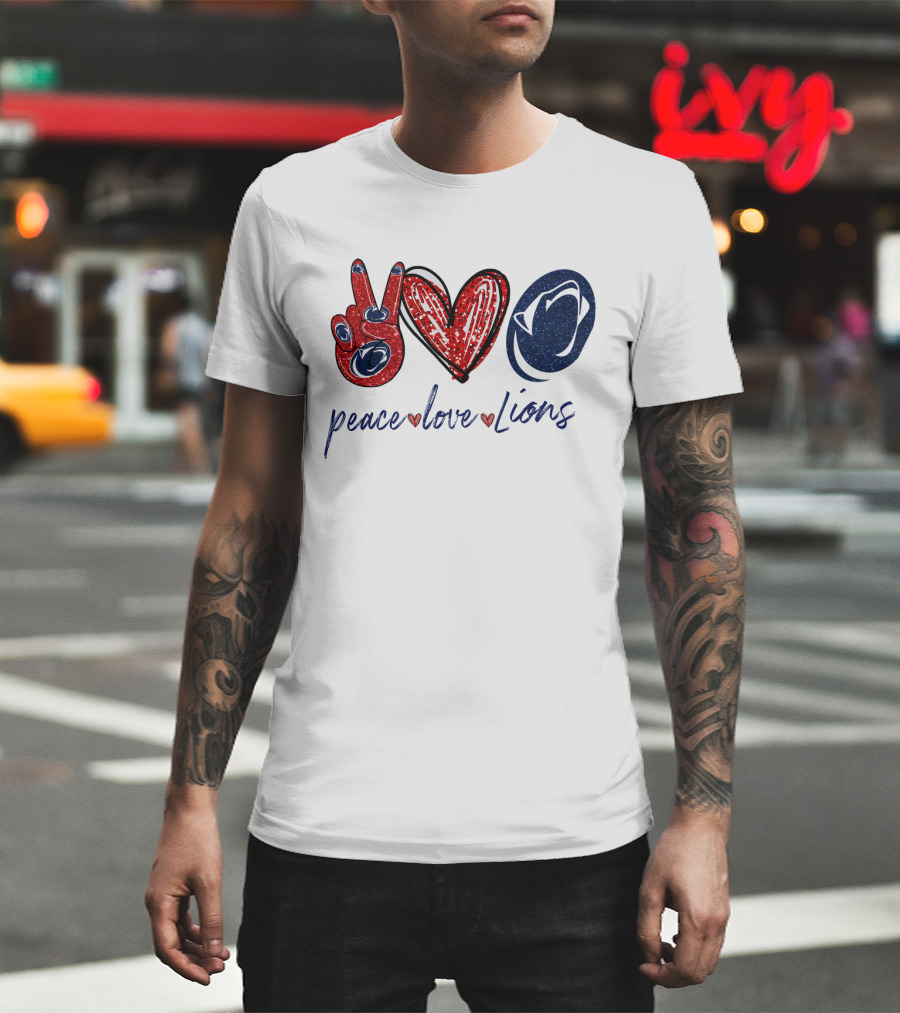 Peace Love Lions Penn State Blue And White T-Shirt