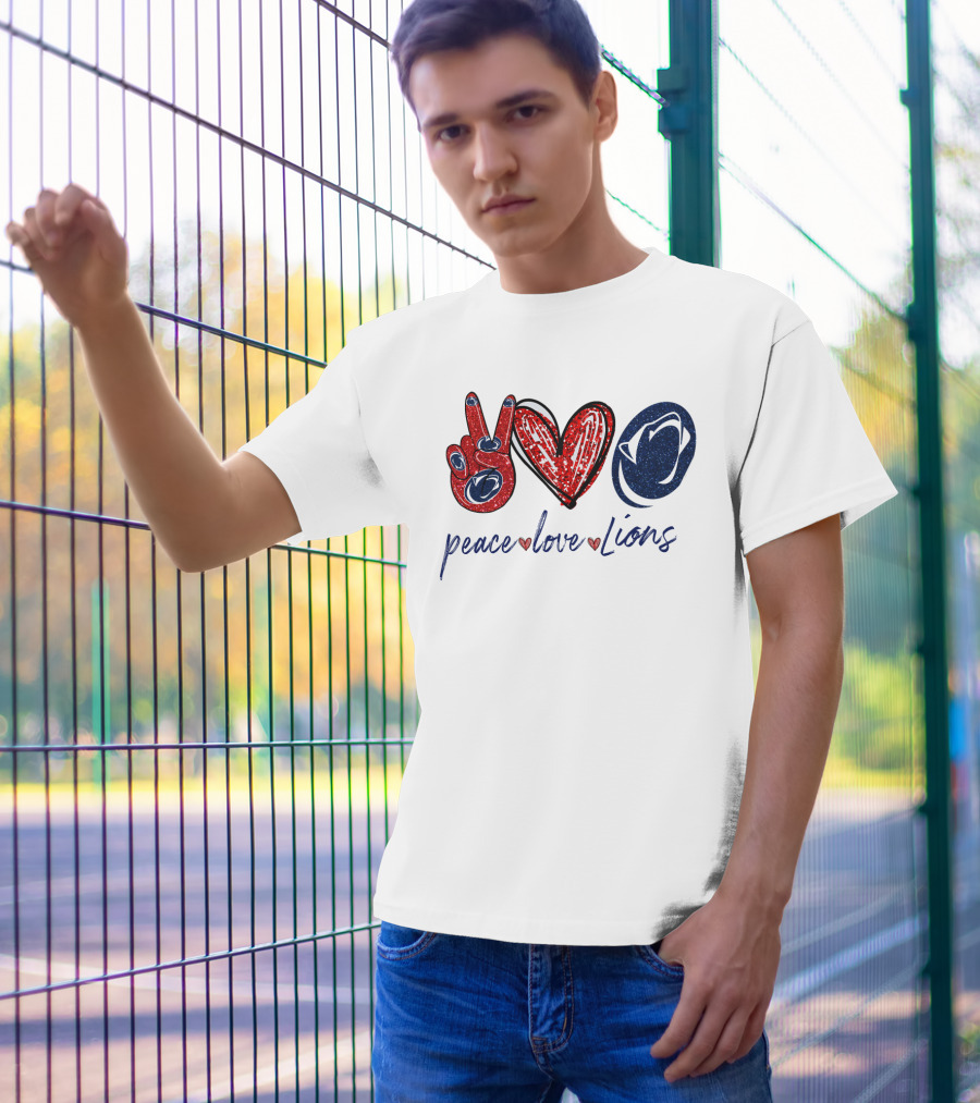 Peace Love Lions Penn State Blue And White T-Shirt