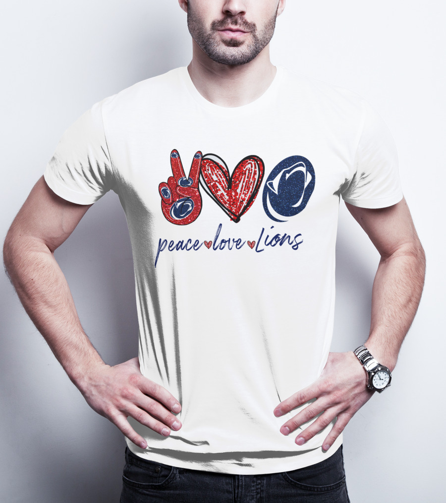 Peace Love Lions Penn State Blue And White T-Shirt
