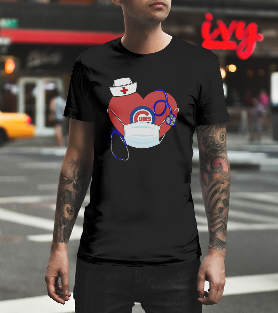 Cubs Heart With Nurse Hat Mask And Stethoscope T-Shirt