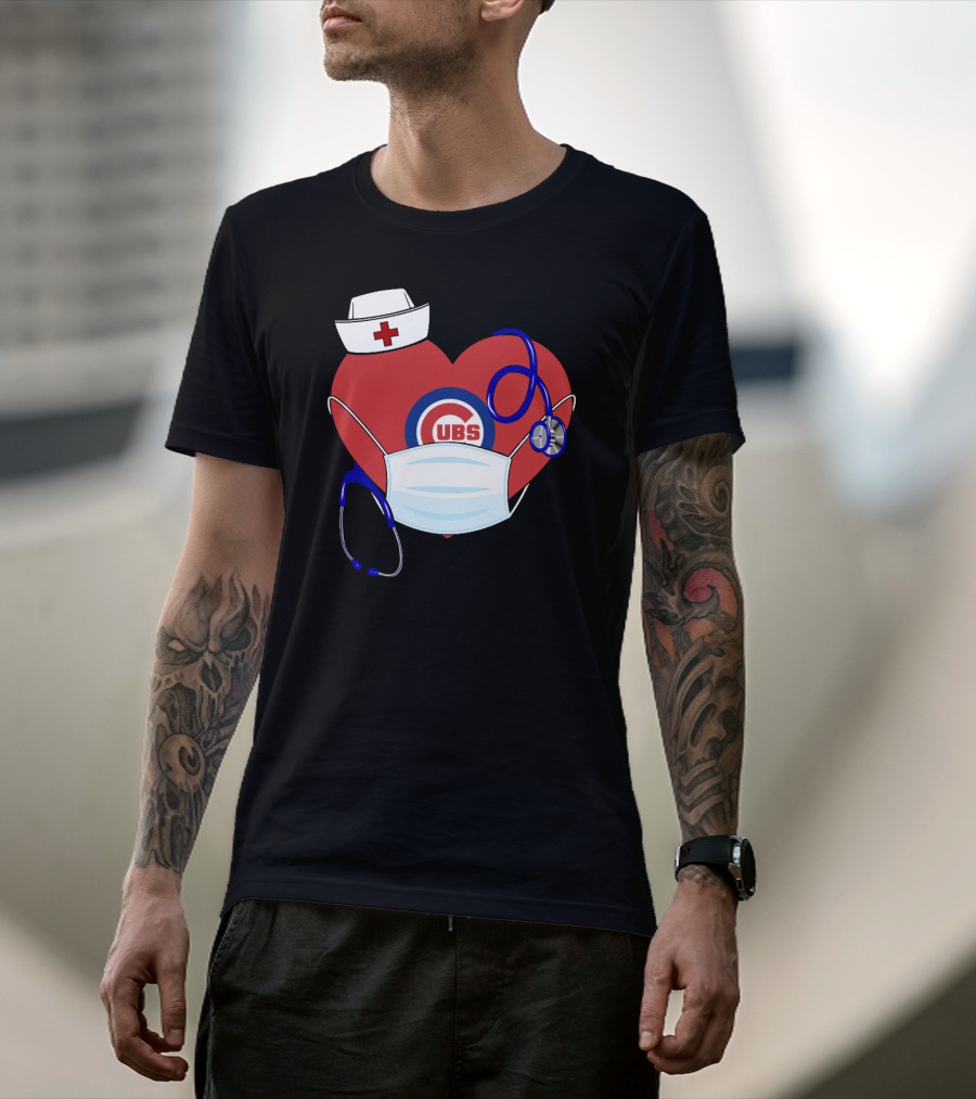Cubs Heart With Nurse Hat Mask And Stethoscope T-Shirt