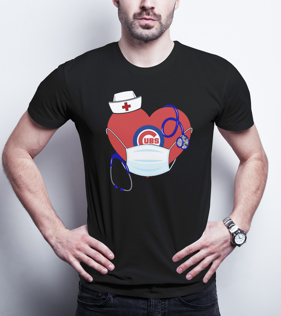Cubs Heart With Nurse Hat Mask And Stethoscope T-Shirt