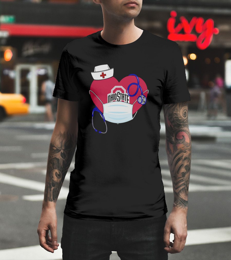 Ohio State Nurse Heart Stethoscope Mask T-Shirt