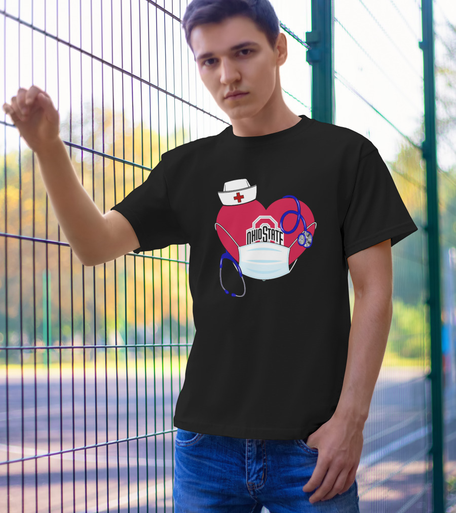 Ohio State Nurse Heart Stethoscope Mask T-Shirt