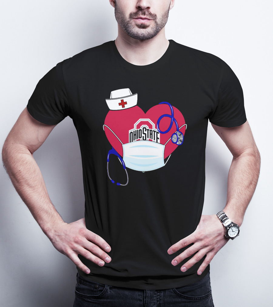 Ohio State Nurse Heart Stethoscope Mask T-Shirt