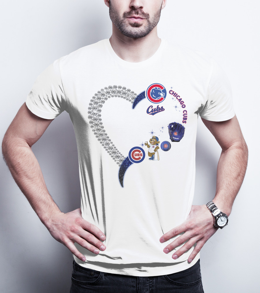 Chicago Cubs Heart Design With Logos And Bear Mascot T-Shirt