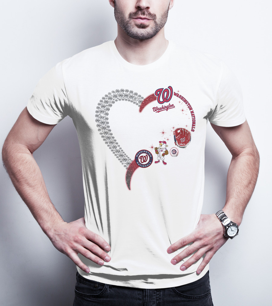 Washington Nationals W Heart Logo With Baseball Glove And Mascot T-Shirt