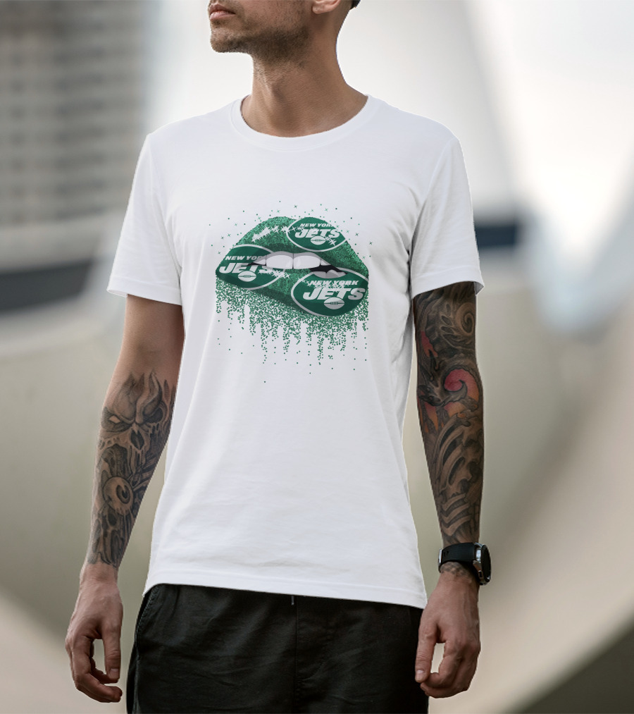 New York Jets Lips Green Glitter T-Shirt