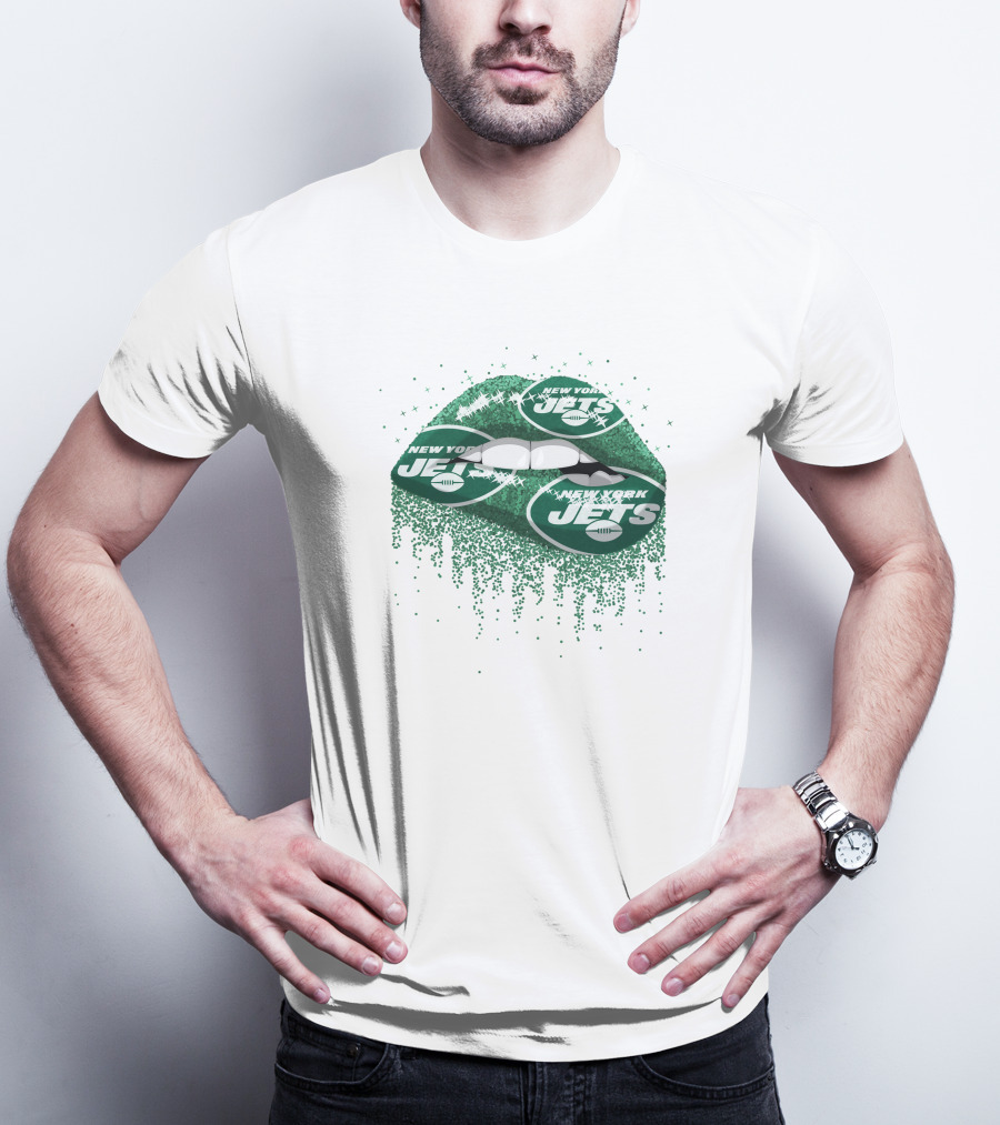 New York Jets Lips Green Glitter T-Shirt