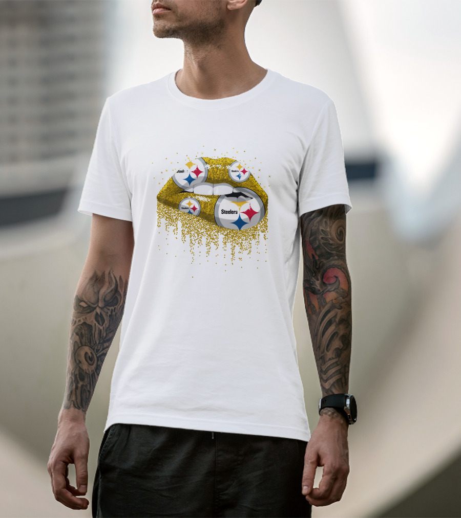 Steelers Glitter Lips Pittsburgh Football T-Shirt