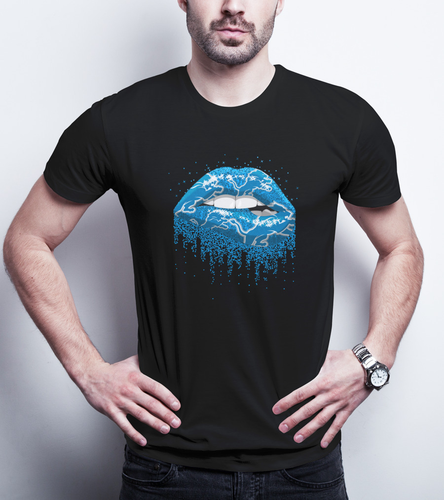 Detroit Lions Blue Dripping Lips T-Shirt