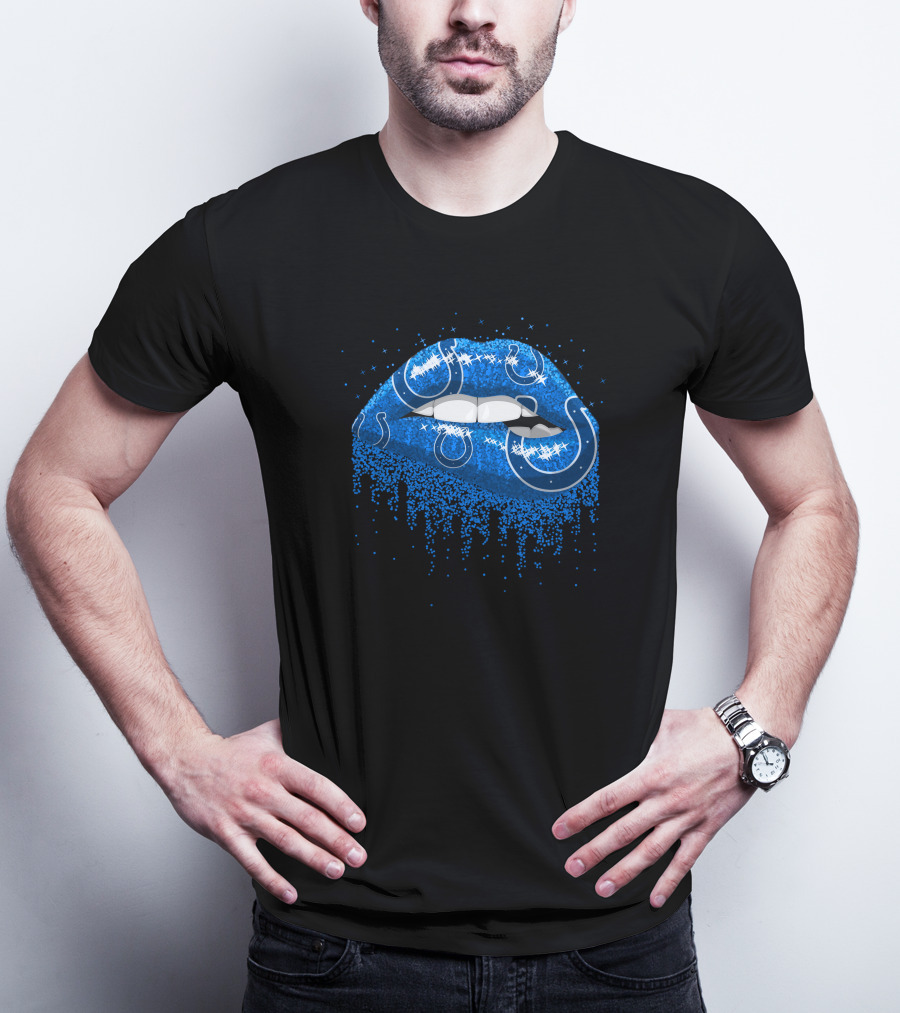 Indianapolis Colts Blue Glitter Lips With Horseshoe T-Shirt