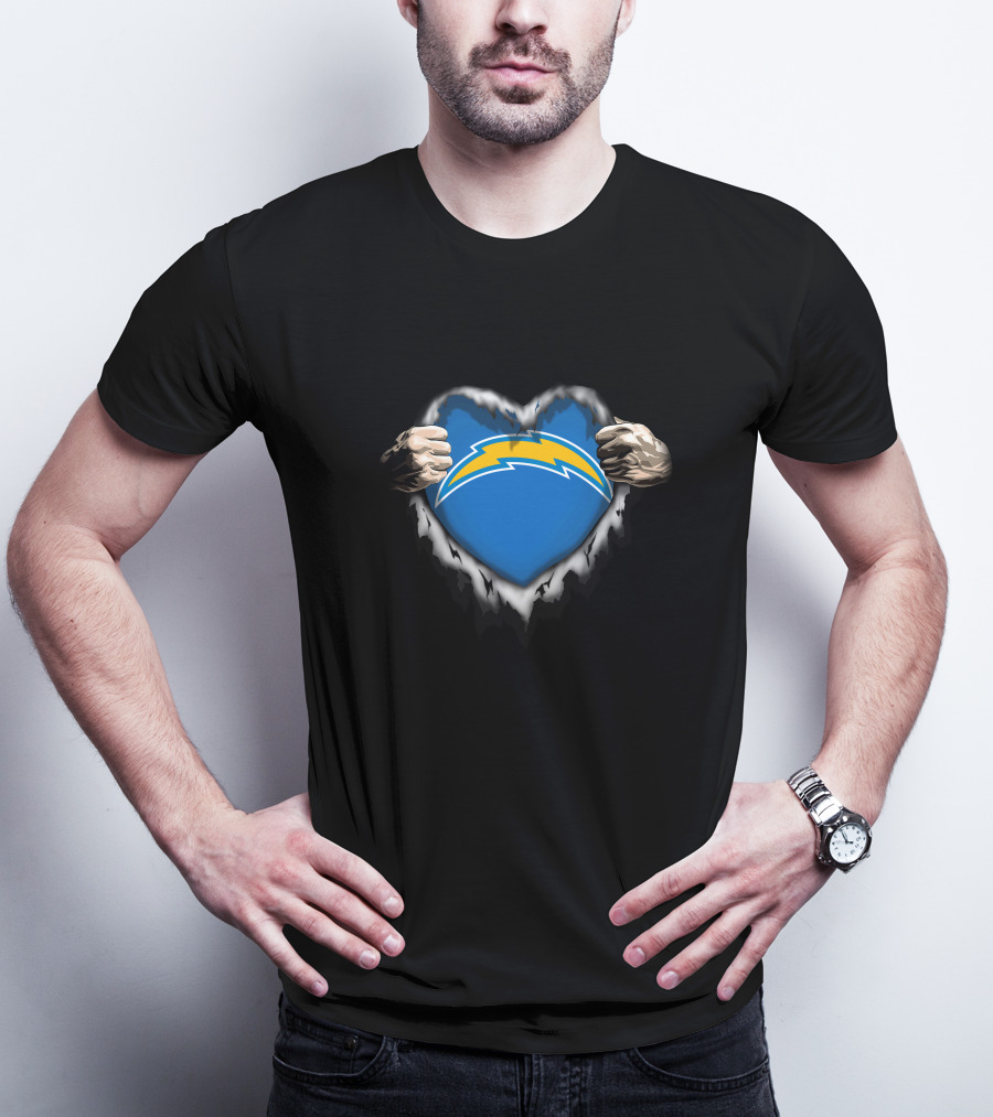 Los Angeles Chargers Heart Ripped Hands T-Shirt