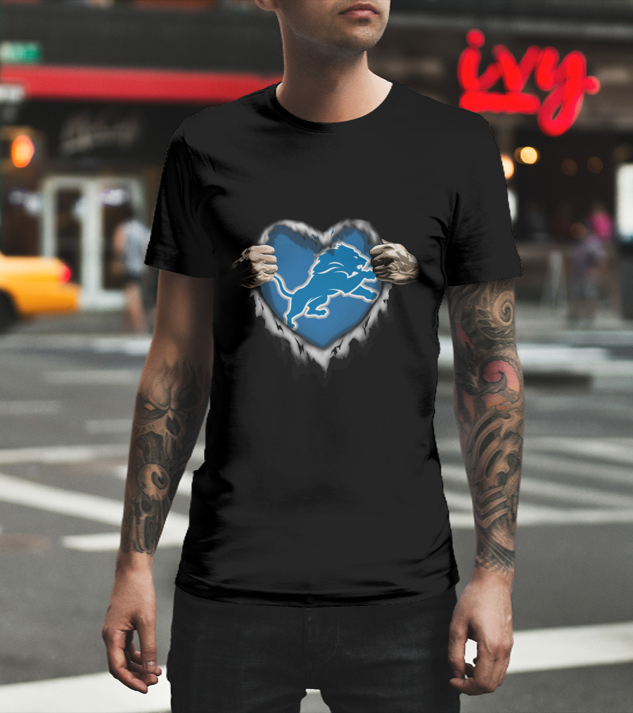 Detroit Lions Heart Ripped Through T-Shirt