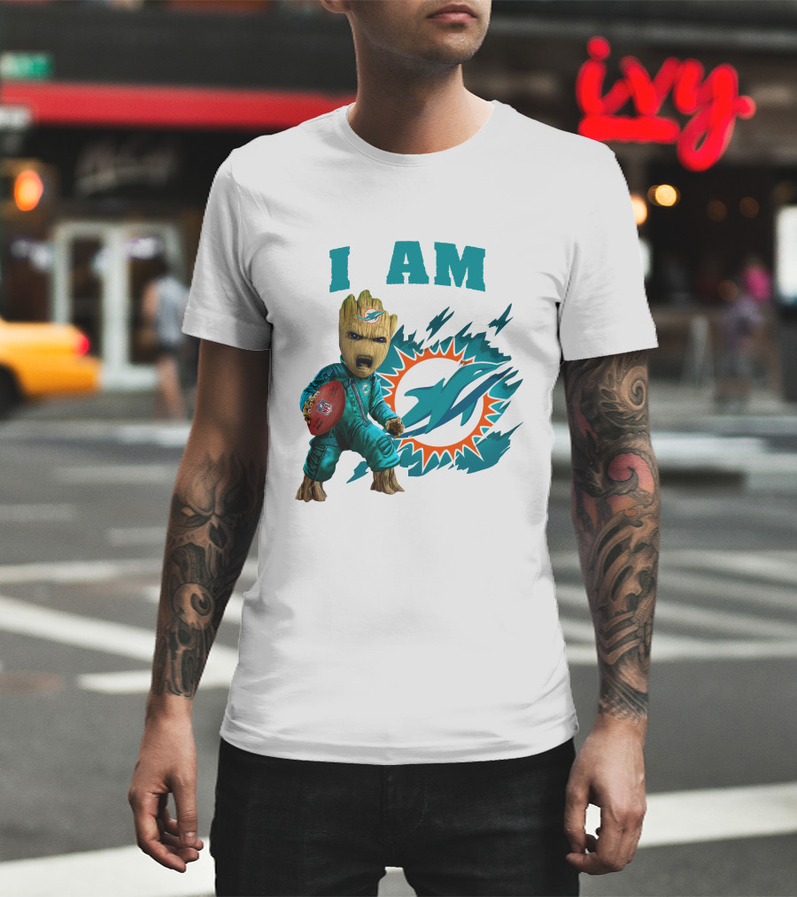 I Am Groot Miami Dolphins Football Fan Character T-Shirt